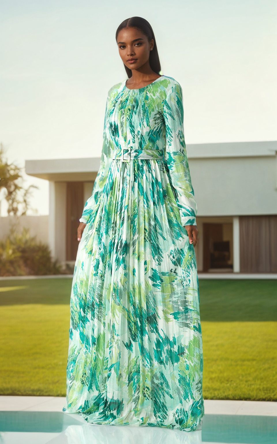 Fardowsa Abstract print silk chiffon shimmer maxi dress