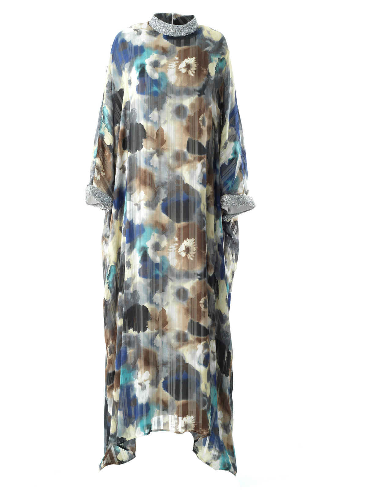 Kaftan abaya Zohra Earth tone silk chiffon shimmer dirac | Dirac – Kabayare
