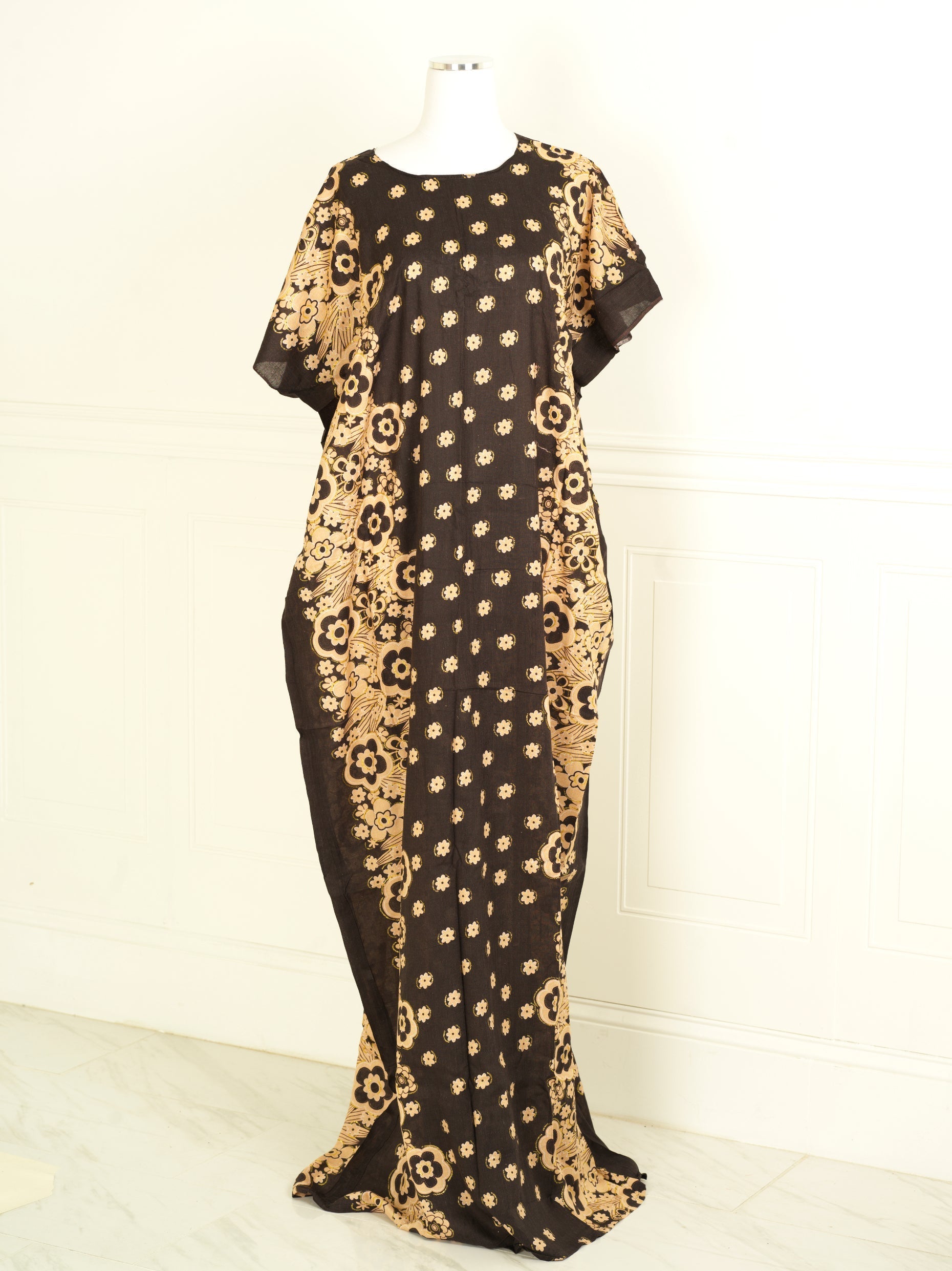 brown glitter floral print bati dress • Kabayare